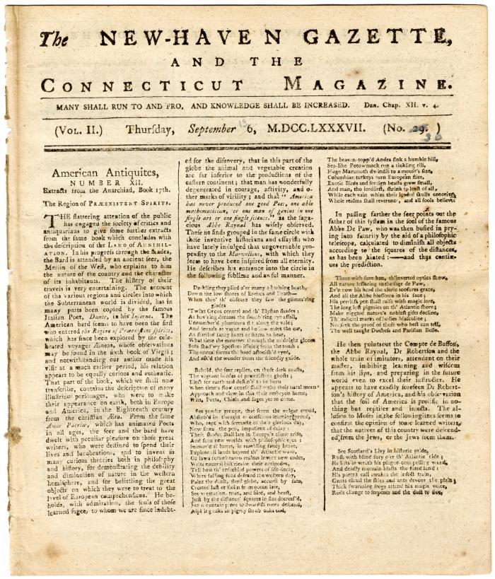 Connecticut Collections : Document : New Haven Gazette Newspaper [2022. ...